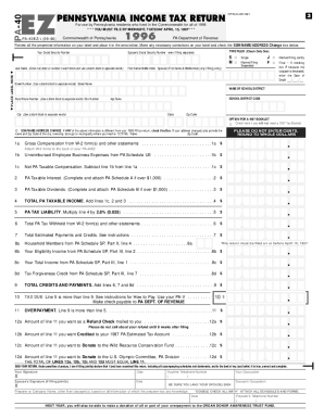 Fillable Online 1996 PA Income Tax Return -- Short Form (PA-40EZ ...