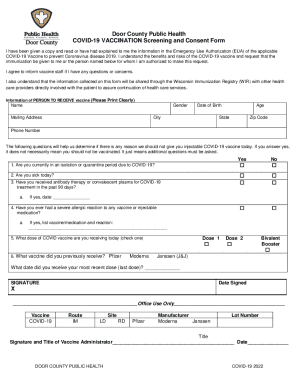 Fillable Online Door County Public Health COVID-19 VACCINATION ... Fax ...