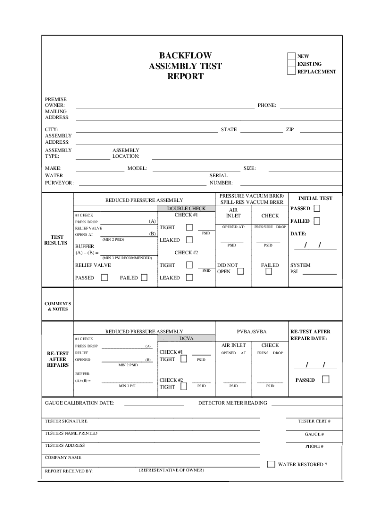 Fillable Online Backflow Prevention Assembly Test Report Reset Form Fax ...