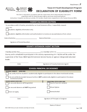 Fillable Online DECLARATION OF ELIGIBILITY FORM - Texas 4-H Fax Email ...