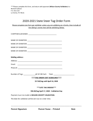 Fillable Online 2020-2021 State Steer Tag Order Form Fax Email Print ...