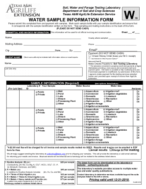Fillable Online WATER SAMPLE INFORMATION FORM Fax Email Print - pdfFiller