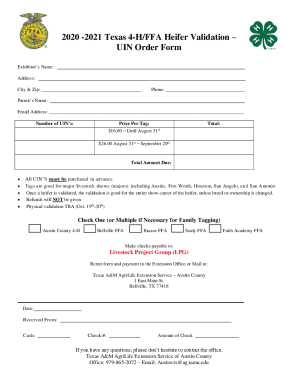Fillable Online 2020 -2021 Texas 4-H/FFA Heifer Validation UIN Order ...