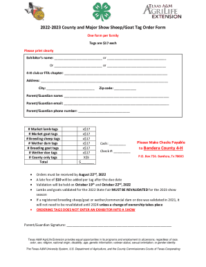 Fillable Online 2022-2023 County and Major Show Sheep/Goat Tag Order ...