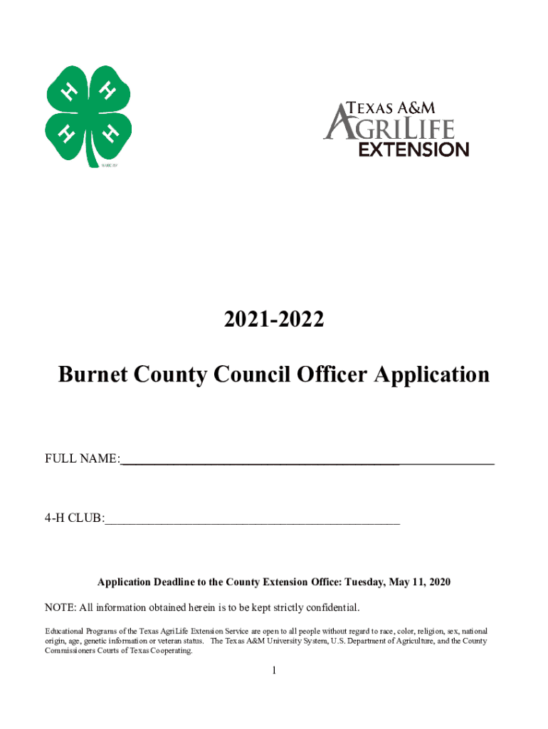 Fillable Online 2021-2022 Burnet County Council Officer Application Fax ...