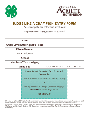 Fillable Online JUDGE LIKE A CHAMPION ENTRY FORM Fax Email Print ...