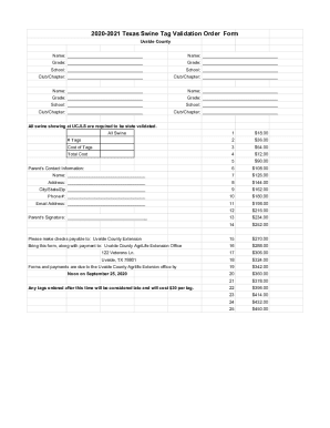 Fillable Online 2020-2021 Texas Swine Tag Validation Order Form Fax ...