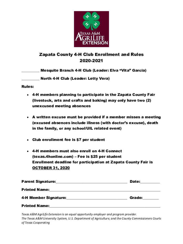 Fillable Online 4-H Club Enrollment Form Fax Email Print - pdfFiller