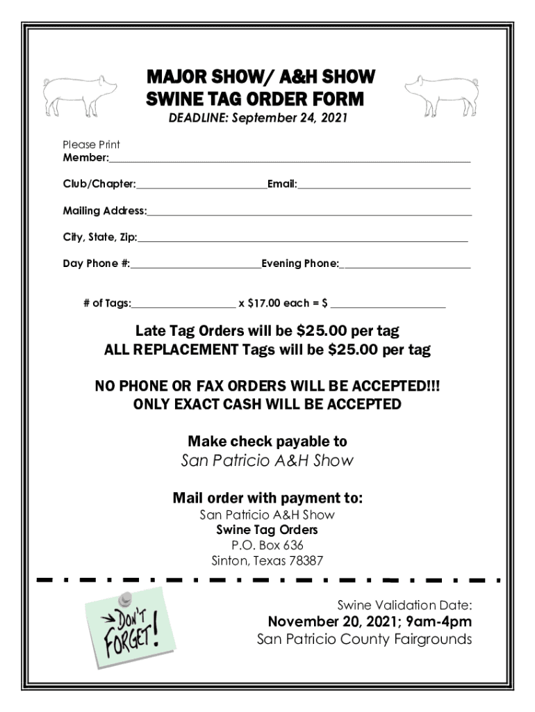 Fillable Online A&H SHOW SWINE TAG ORDER FORM Fax Email Print - pdfFiller