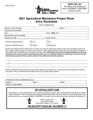 Fillable Online 2021 Agricultural Mechanics Project Show Entry ...