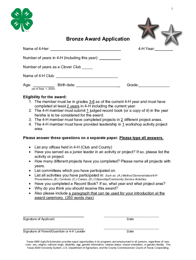 Fillable Online 4-H-Bronze-Star-Award-Application.pdf Fax Email Print ...
