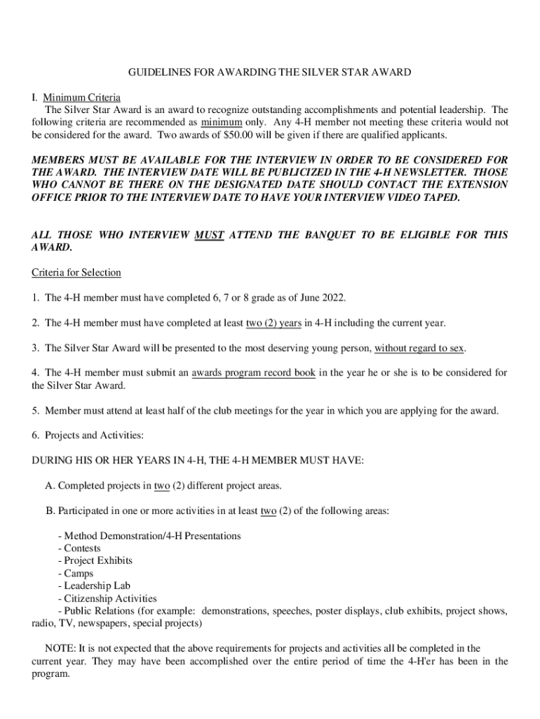 Fillable Online guidelines for awarding the silver star award Fax Email ...