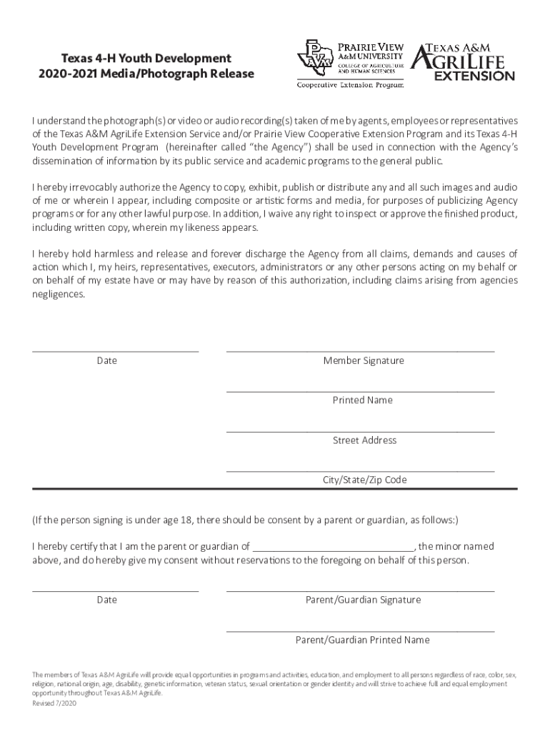 Fillable Online texas4-h tamu Texas 4-H Youth Development Program ...