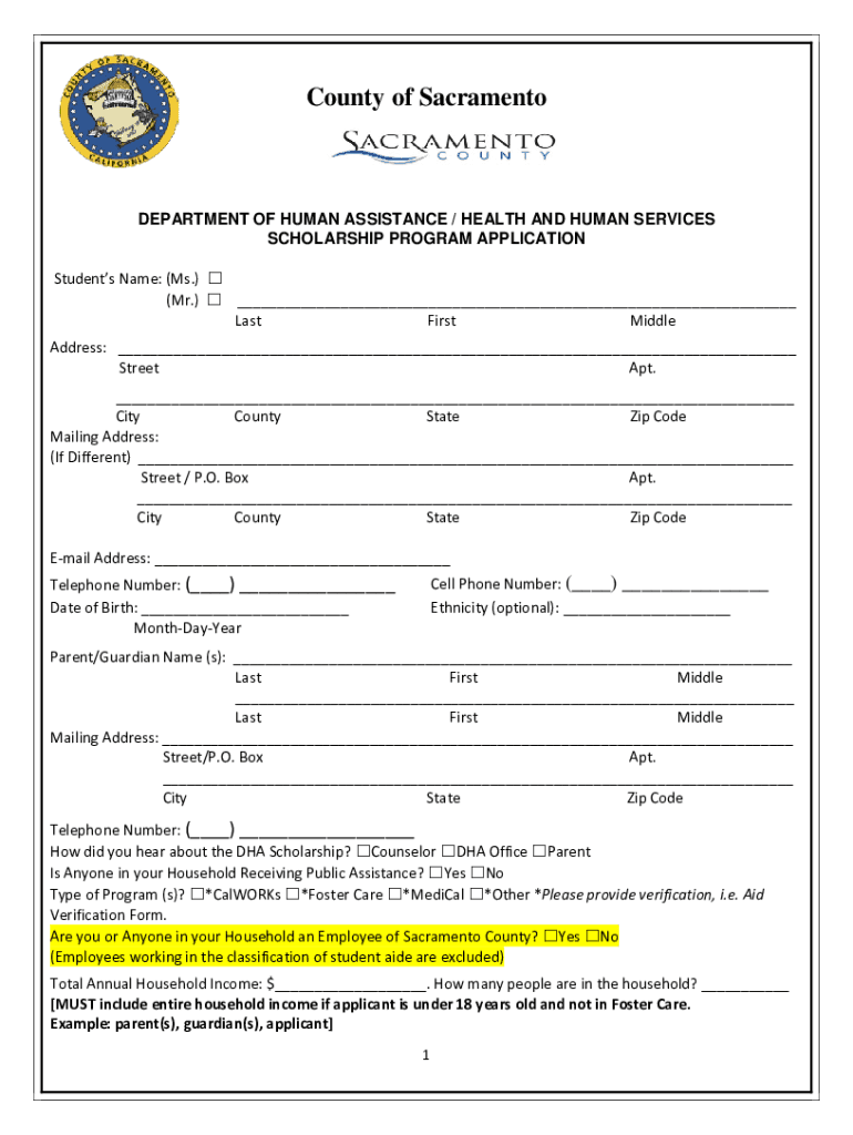 Fillable Online Department of Human Assistance Benefits - Sacramento ...