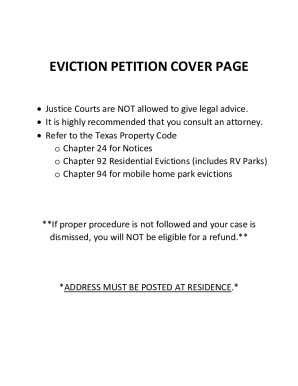 Fillable Online EVICTION PETITION COVER PAGE - Aransas County Fax Email ...