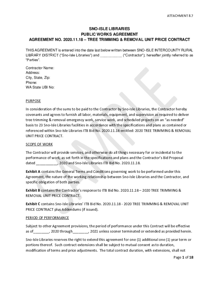 Fillable Online Page 1 of 18 SNO-ISLE LIBRARIES PUBLIC WORKS AGREEMENT ...