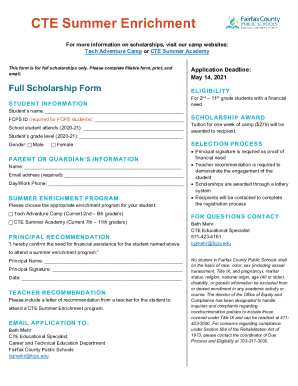 Fillable Online Full Scholarship Form - Fairfax County Public Schools ...
