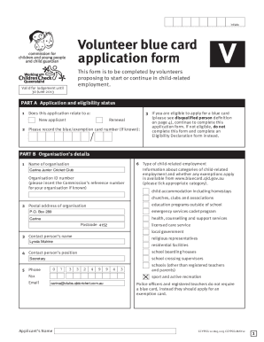 Fillable Online Volunteer blue card application form - Robertson State ...