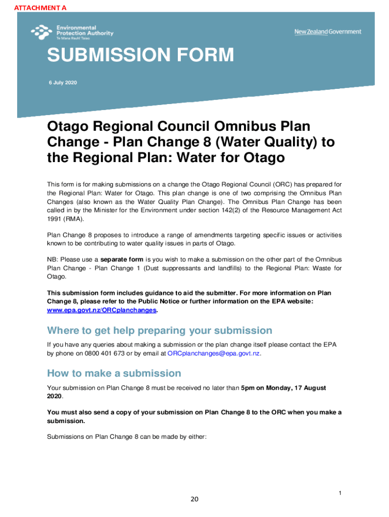Fillable Online Omnibus Plan Change - Plan Change 8 and Plan Change 1 ...