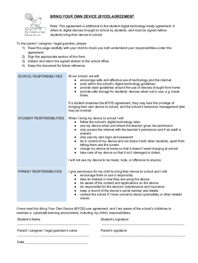 Fillable Online 'Bring Your Own Device' BYOD Student Agreement and ...