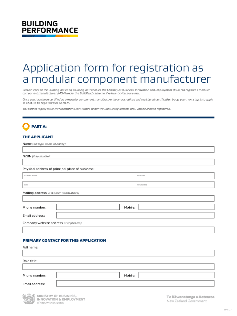 Fillable Online Application form for registration as a modular component manufacturer Fax Email ...
