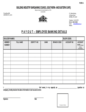 Fillable Online FORM A - Employee Banking Details Form - PE.doc Fax ...