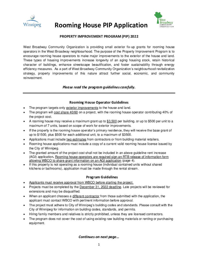 Fillable Online Rooming House PIP Application Fax Email Print - pdfFiller