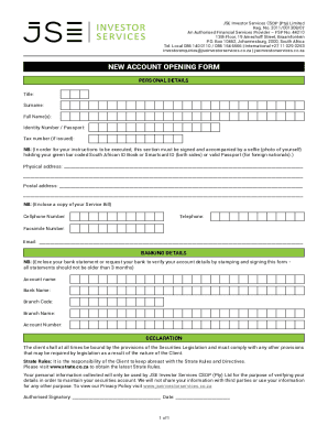 Fillable Online NEW ACCOUNT OPENING FORM - JSE INVESTOR SERVICES Fax ...