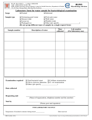 Fillable Online Laboratory form for water sample for bacteriological ...