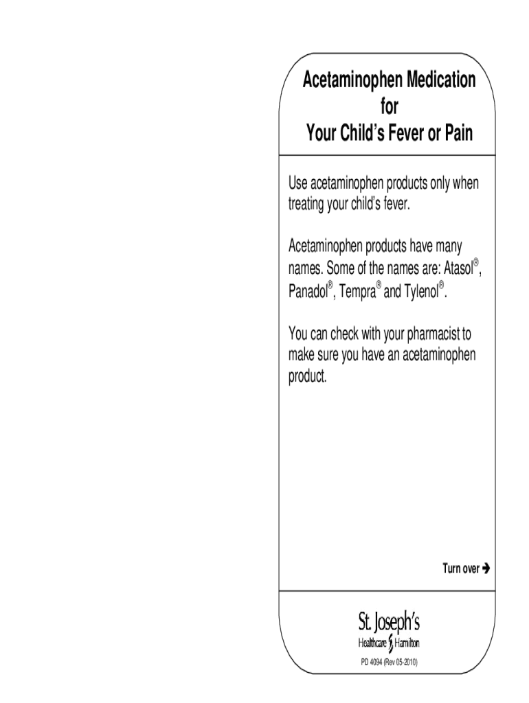 Fillable Online Acetaminophen Medication for Your Child's Fever or Pain ...