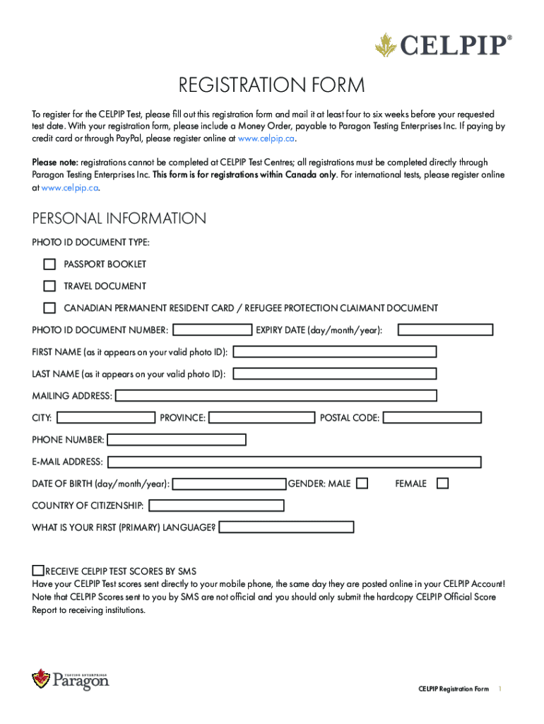 Fillable Online To register for the CELPIP Test, please fill out this ...