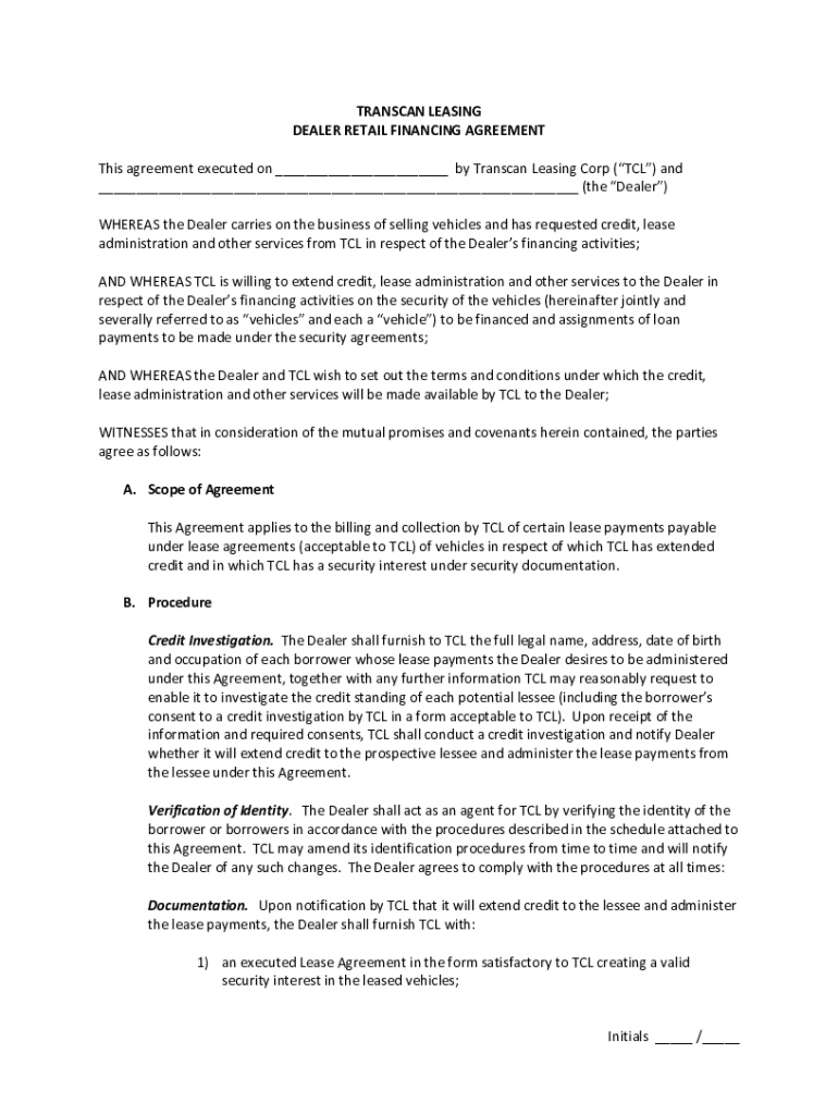 Fillable Online TransCan Leasing - Dealer Agreement Fax Email Print ...