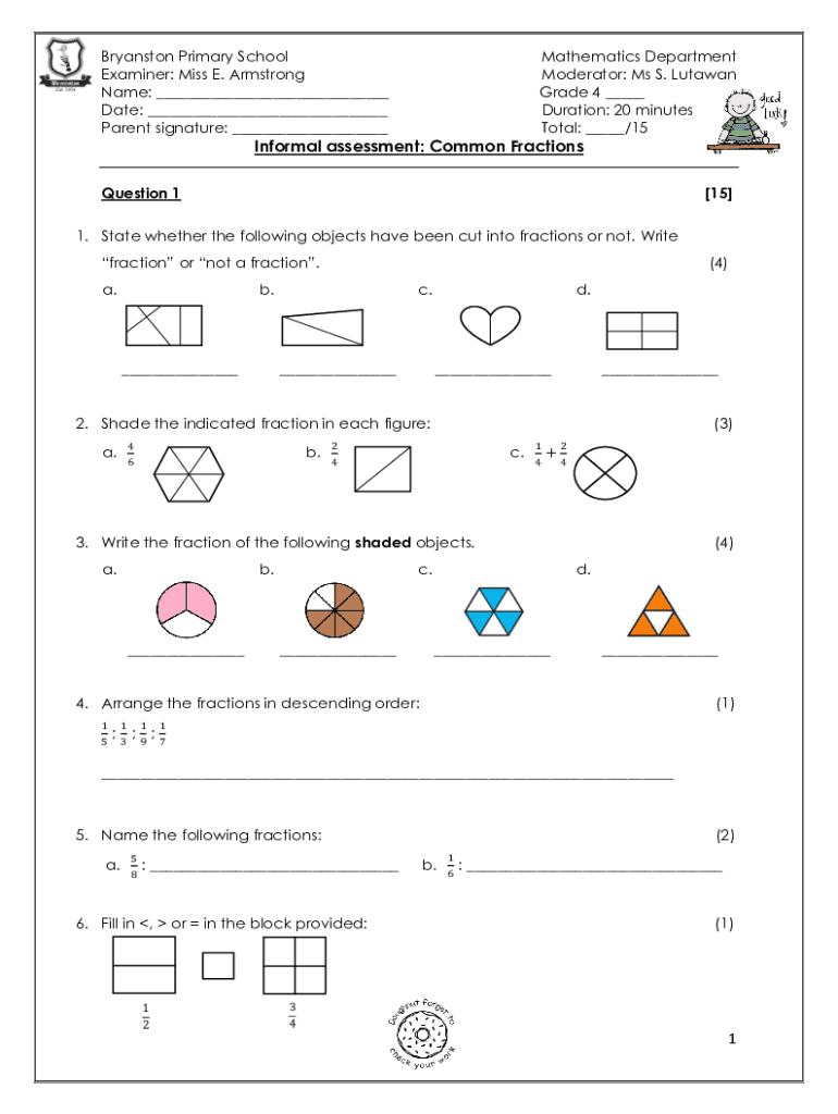 Fillable Online 1 Informal assessment: Common Fractions - BPS Online ...