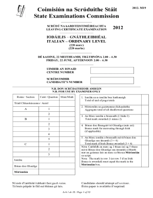 Fillable Online Coimisin na Scrduithe Stit State Examinations ...