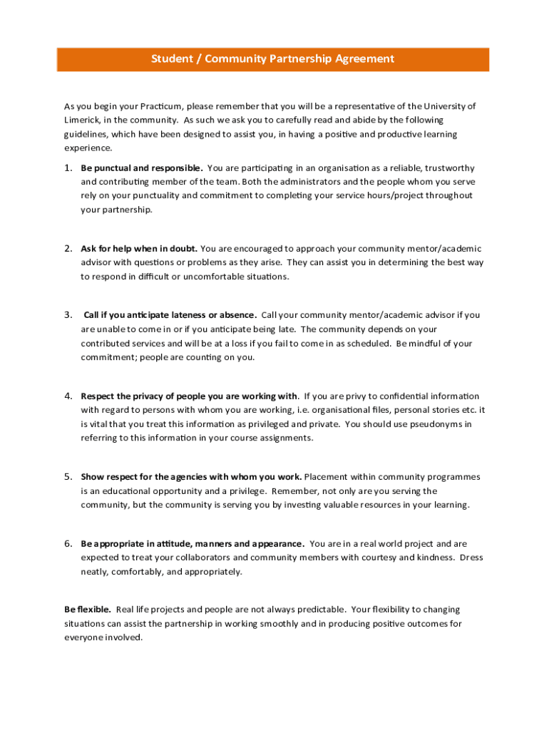 Fillable Online Student / Community Partnership Agreement Fax Email ...