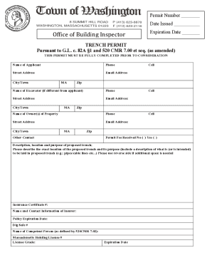 Fillable Online trench permit application - Town of Carver MA Fax Email ...