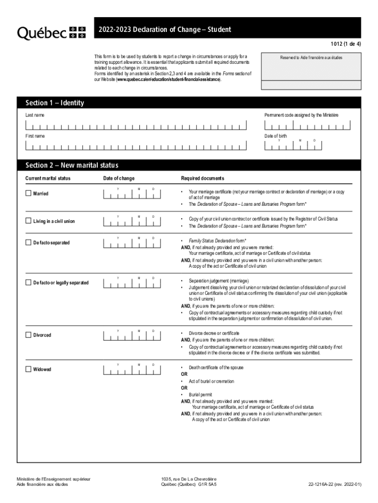 Fillable Online 2223 Change in Circumstances Form - Office of Financial ...