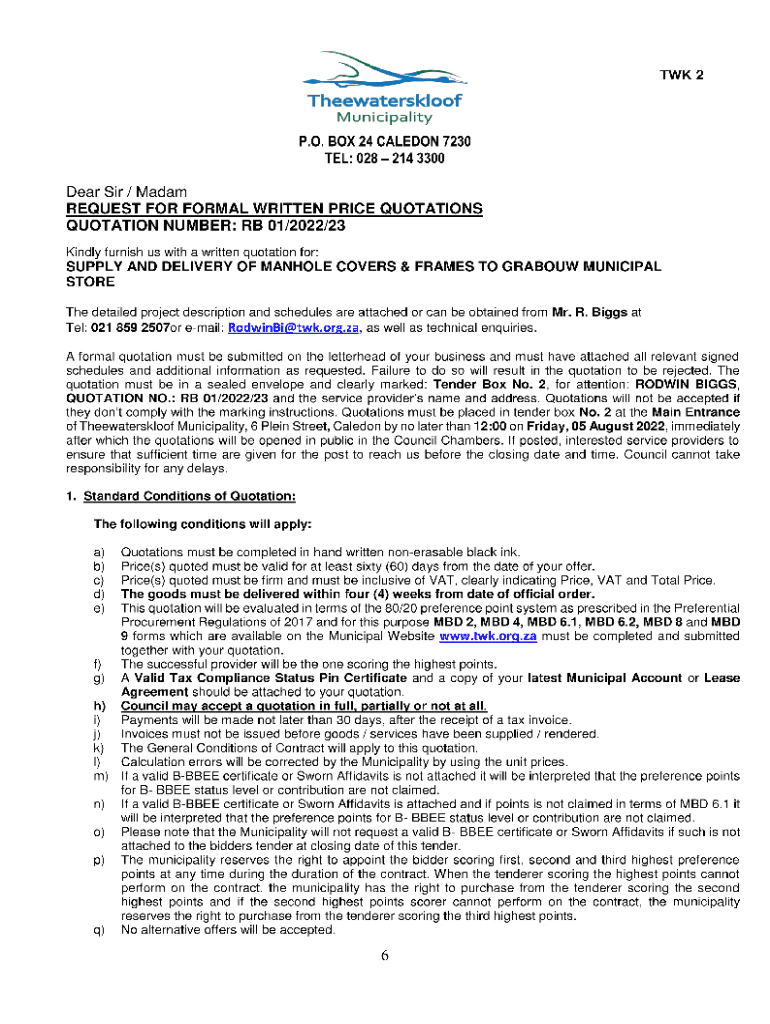 Fillable Online twk gov 2. Bidders Obligations - Theewaterskloof ...