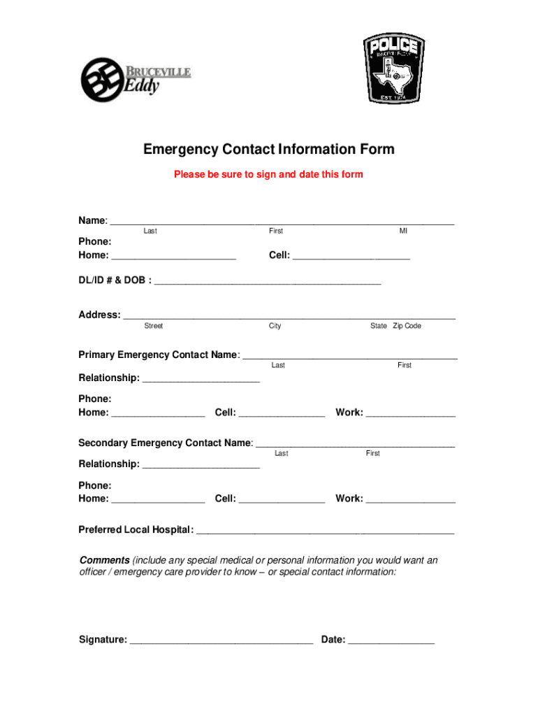 Fillable Online PRESCHOOL EMERGENCY CARE FORM - Herndon-va.gov Fax ...