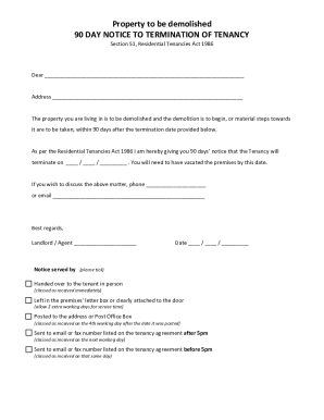 Fillable Online 90 Day Termination Notice - Property to be demolished ...