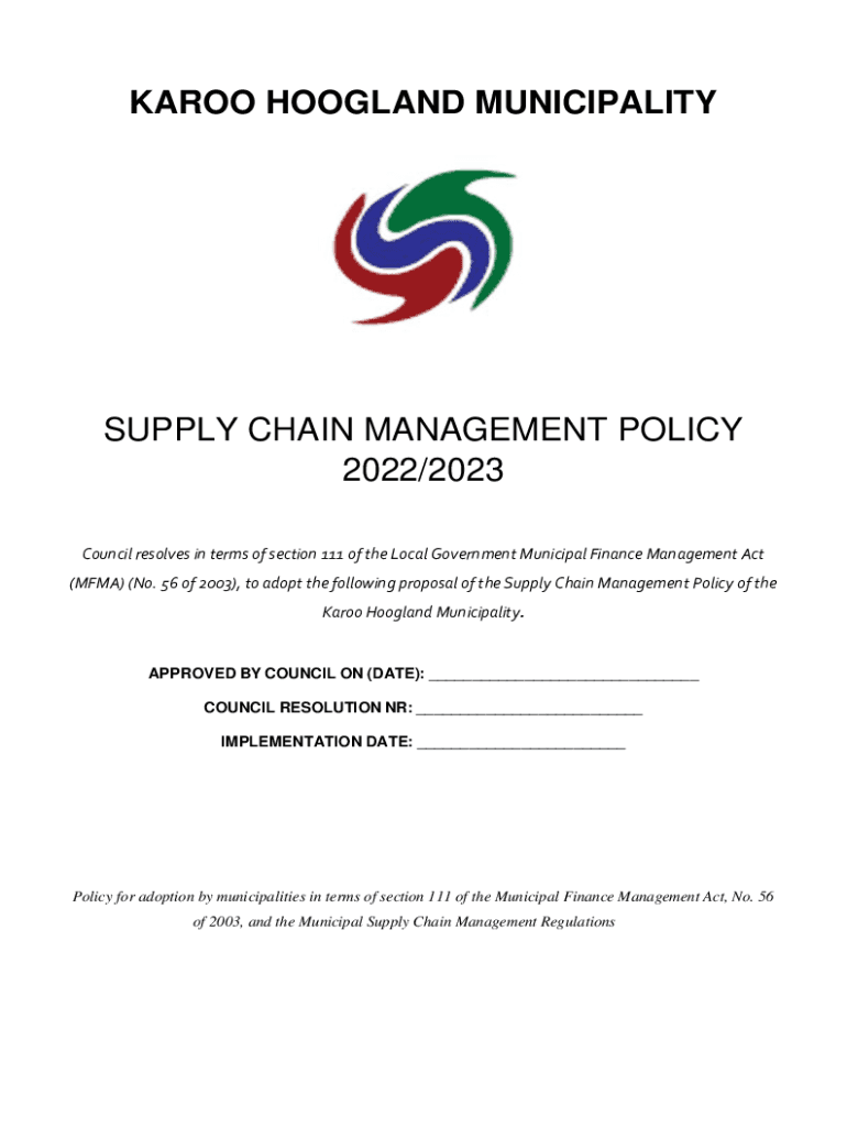 Fillable Online district municipality - supply chain management policy ...