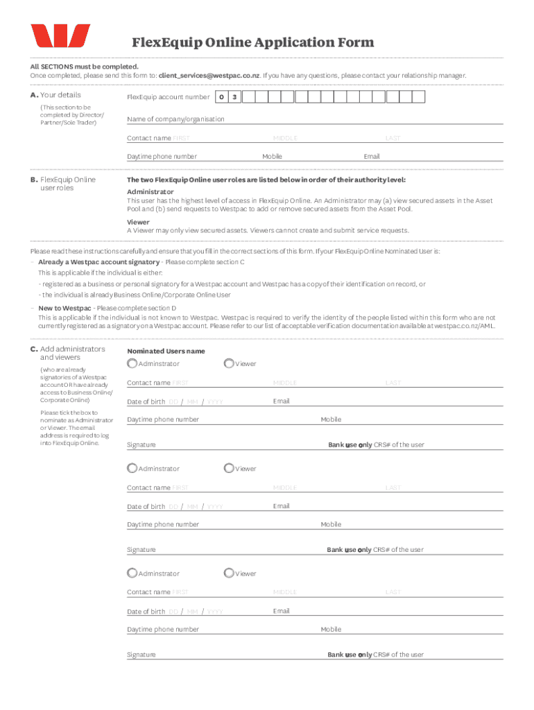 Fillable Online FlexEquip Online Application Form - Westpac Fax Email ...