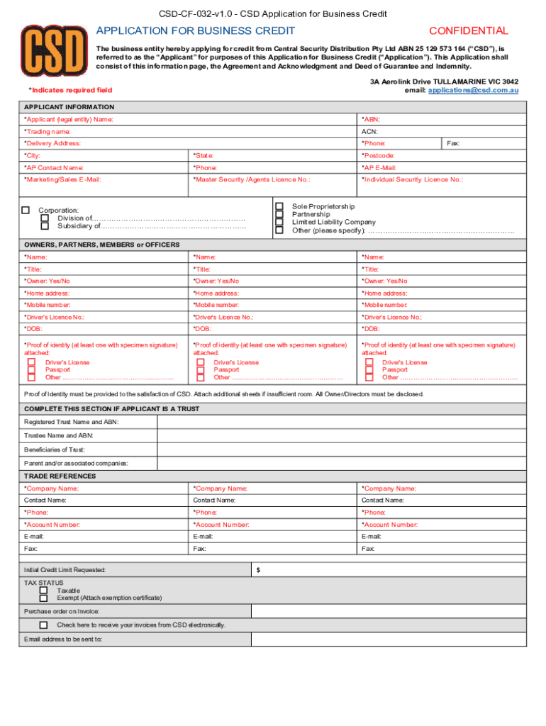 Fillable Online COD APPLICATION FORM - Central Security Distribution ...