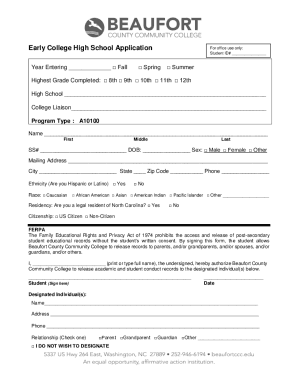 Fillable Online Early College - Undergraduate Admissions - NC State ...