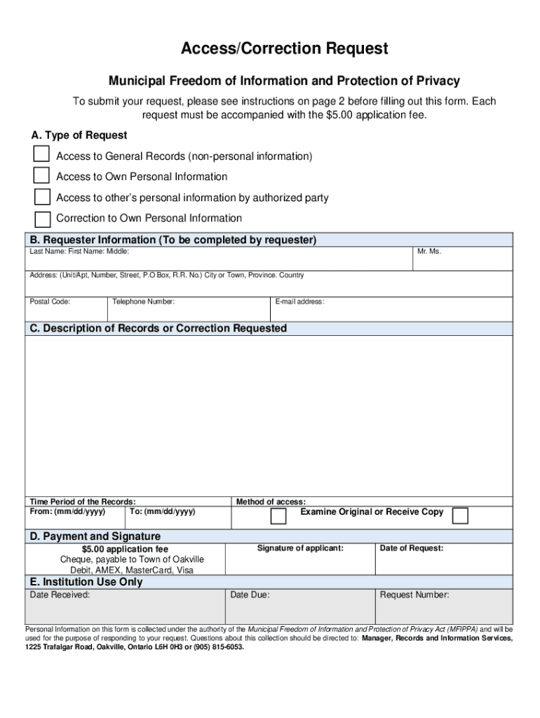 Fillable Online Access or Correction Request - Freedom of Information ...