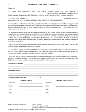 Fillable Online b DIGITAL DATA LICENCE AGREEMENT Clause 2.1 The ... Fax ...