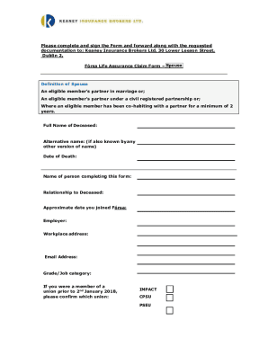 Fillable Online Life Assurance Claim FormSpouse - Forsa Fax Email Print ...