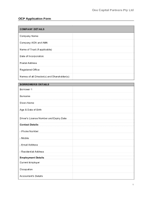 Fillable Online One Capital Partners Pty Ltd OCP Application Form Fax ...