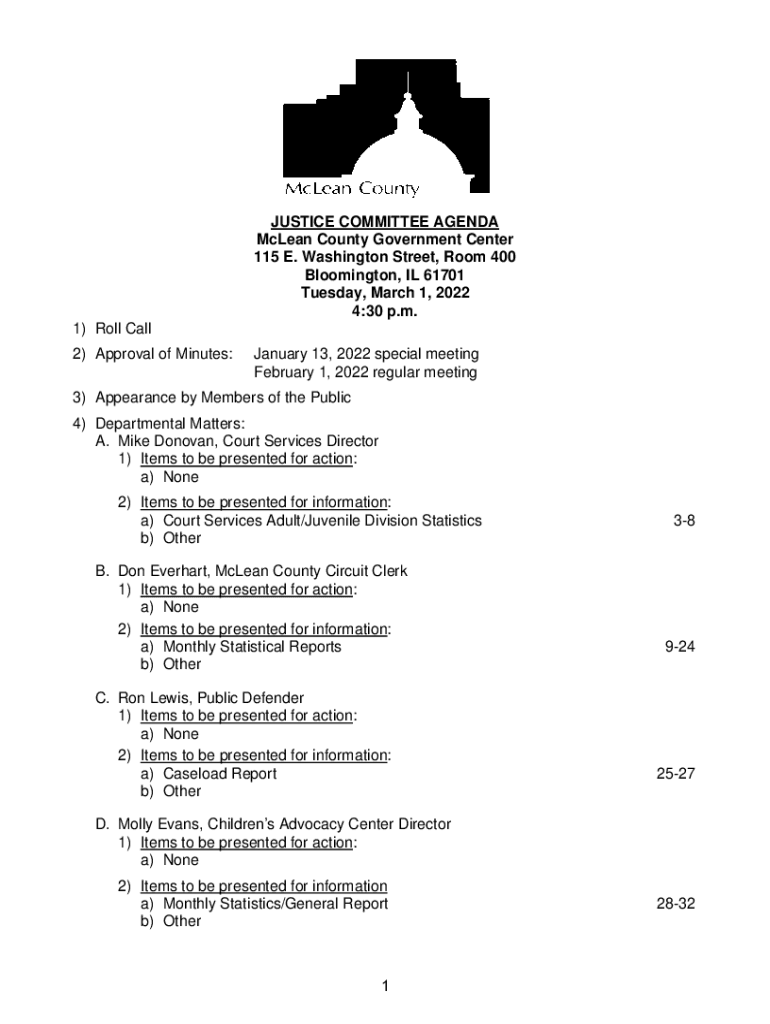 Fillable Online justice committee agenda - McLean County Government Fax ...
