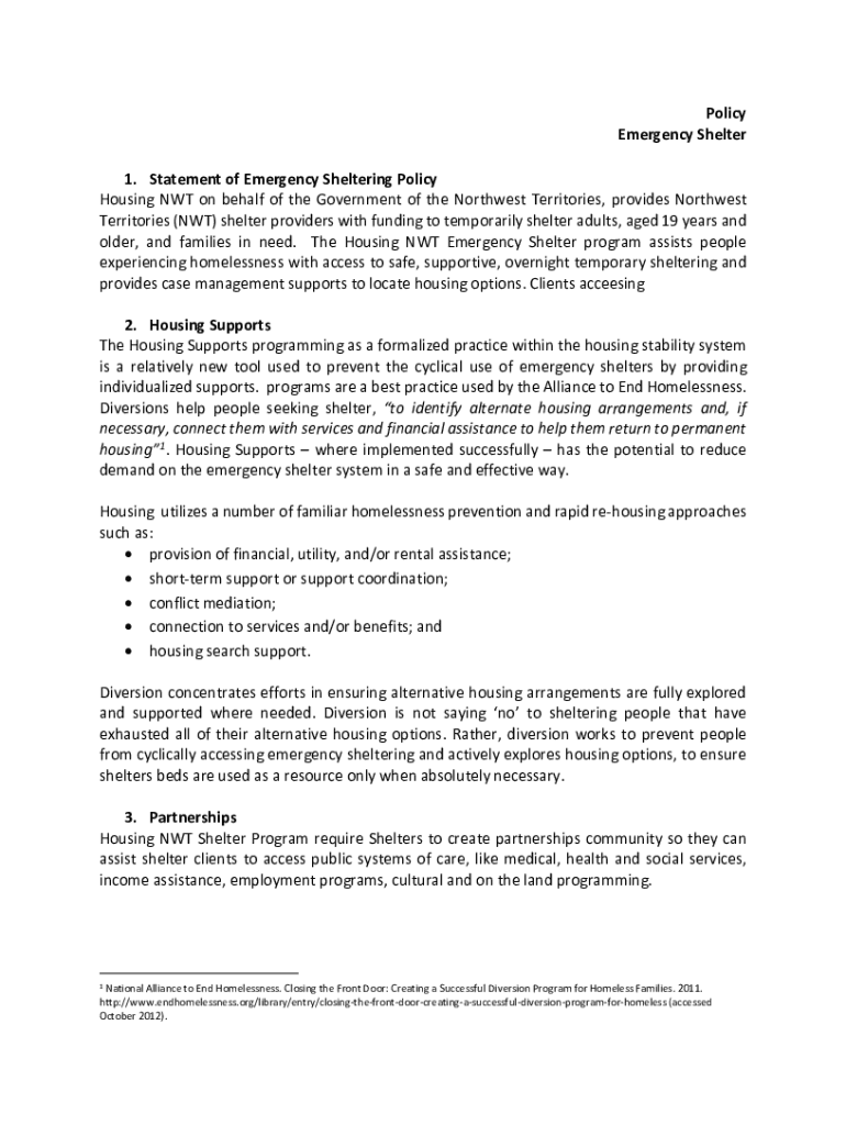 Fillable Online Homelessness in the Territorial North: State and Availability of ... Fax Email ...